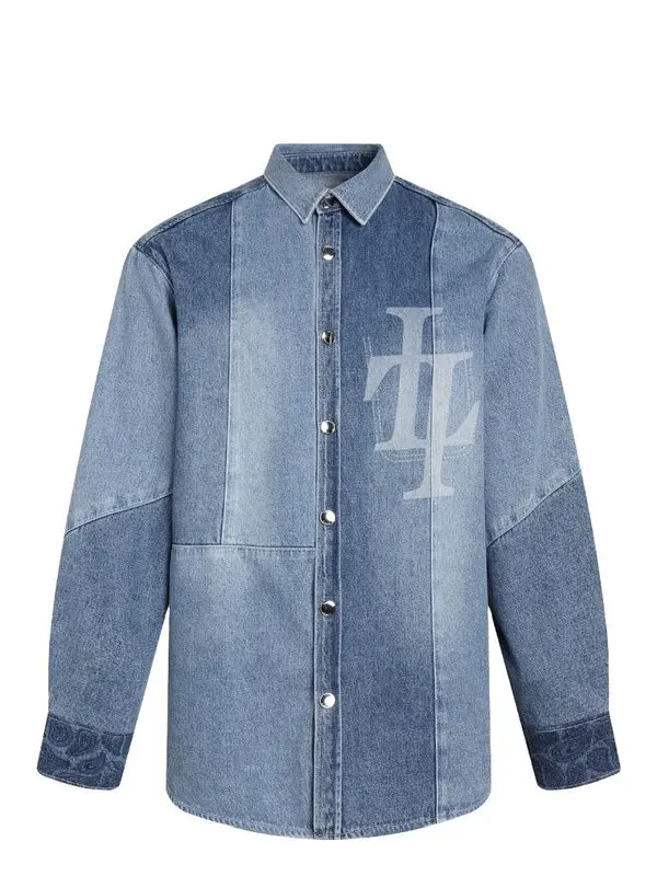 LIUREGALI Stitched Long-sleeve Denim Shirt - Blue