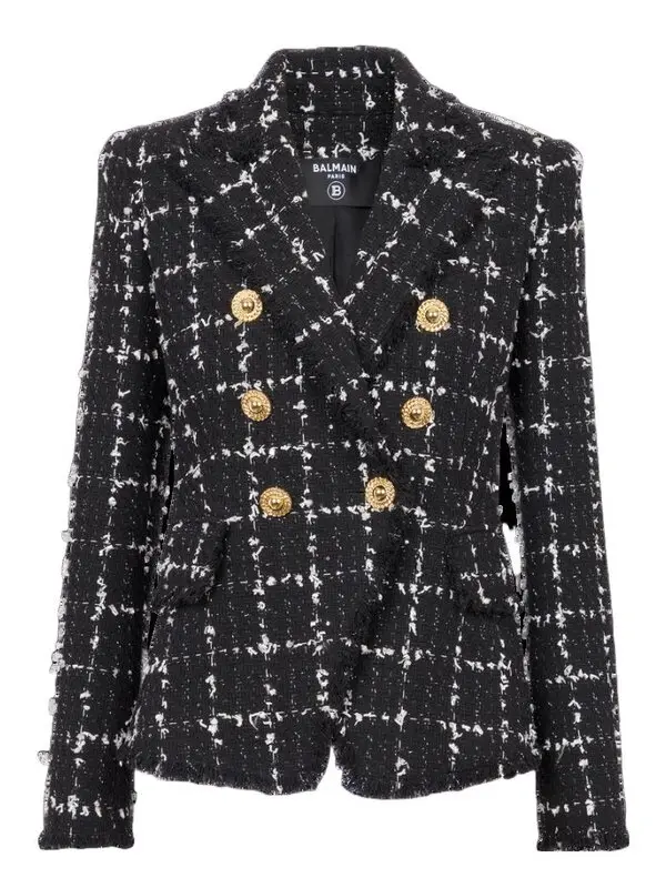 Balmain Check Tweed Double-breasted Jacket - No