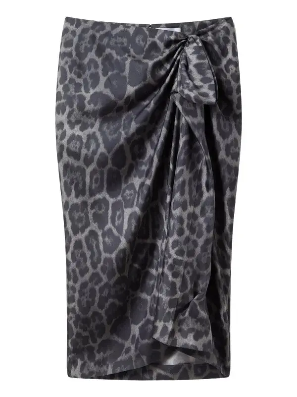 Stella McCartney Asymmetric Leopard Print Knot Midi Skirt - Ash Gray