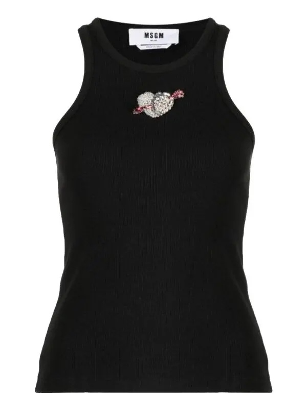 MSGM Embellished Ribbed Tank Top - Black