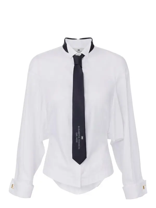 Elisabetta Franchi Tie Neck Poplin Shirt - White/black