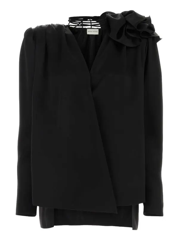 Magda Butrym Long Sleeve Shirred Flower Blouse - Black