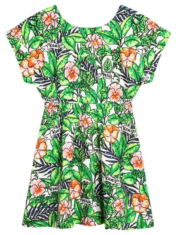 Kenzo Floral Print Cotton Dress - Green