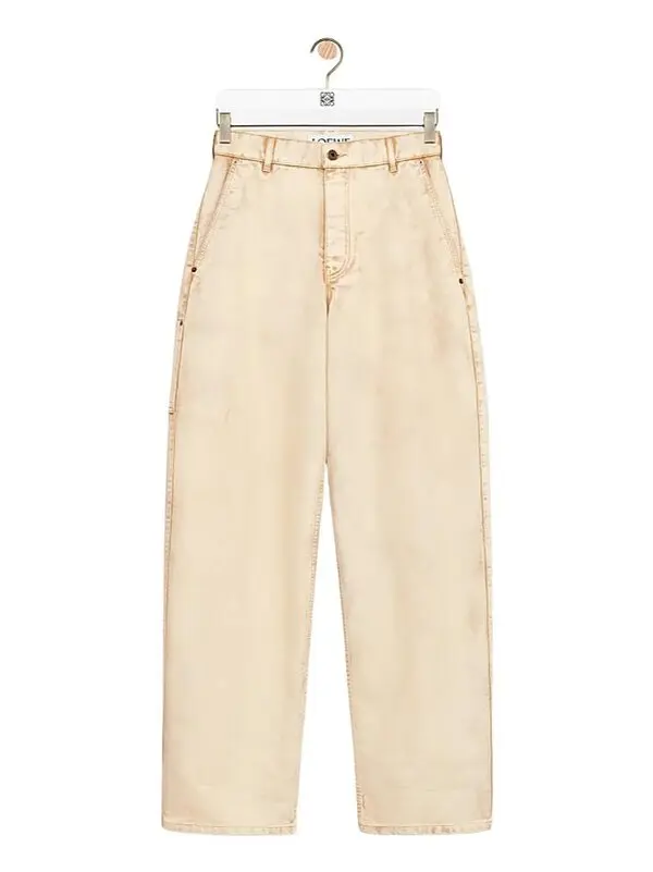 Loewe Mid-rise Straight Leg Trousers With Leather Patch - Light Brown