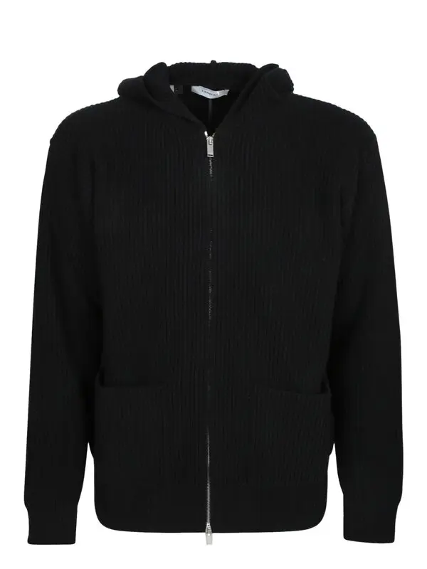 LARDINI Long Sleeve Zip-up Hoodie With Ribbed Knit - Black