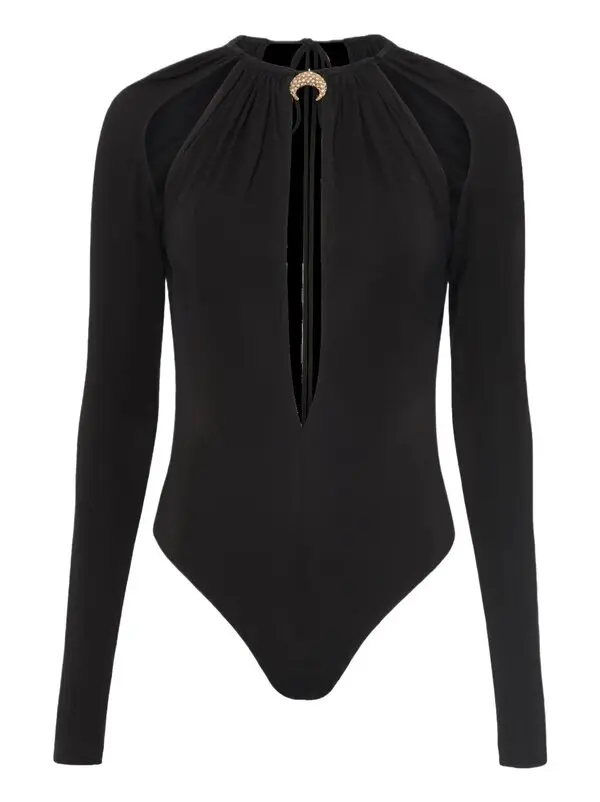 MARINE SERRE Long-sleeved Bodysuit With Keyhole Detail - Black