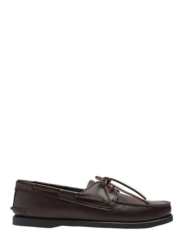 SCAROSSO Morgan Round-toe Lace-up Boat Shoes - Dark Brown