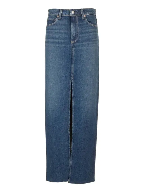 Paige Maxi Denim Skirt With Front Slit - Blue