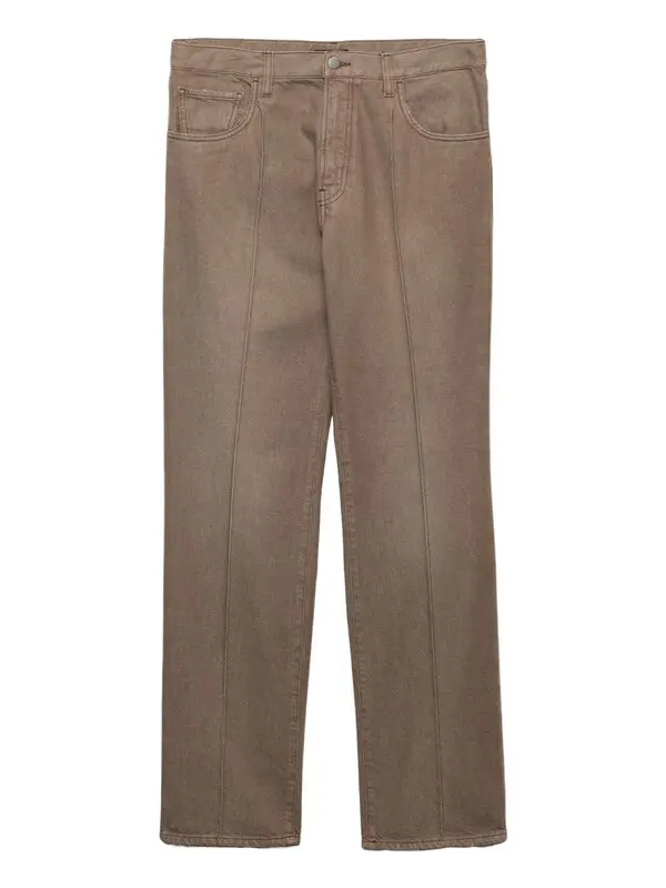 Prada Five-pocket Washed Denim Jeans With Ironed Pleats - Brown