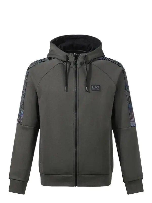 EA7 Zip-up Hooded Jacket With Logo Detail - Black