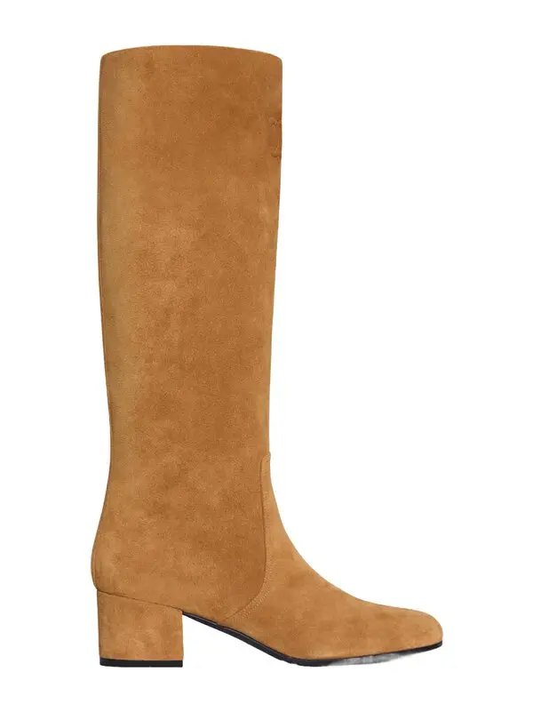 Celine Les Bottes Triomphe High Boot In Suede Calfskin - Brown