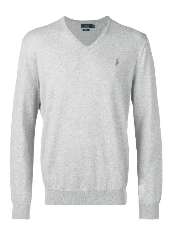 Polo Ralph Lauren V-neck Knitted Jumper With Embroidered Logo - White