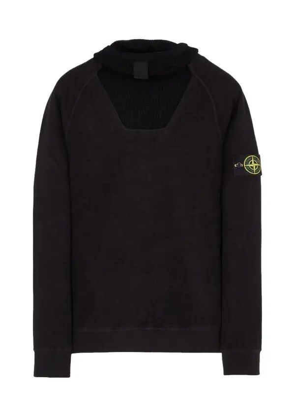 Stone Island Knitted Panel Cotton-blend Hoodie - Black
