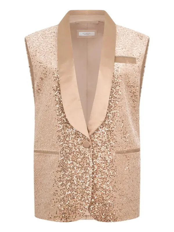 Peserico Sequined V-neck Sleeveless Blazer - Nude