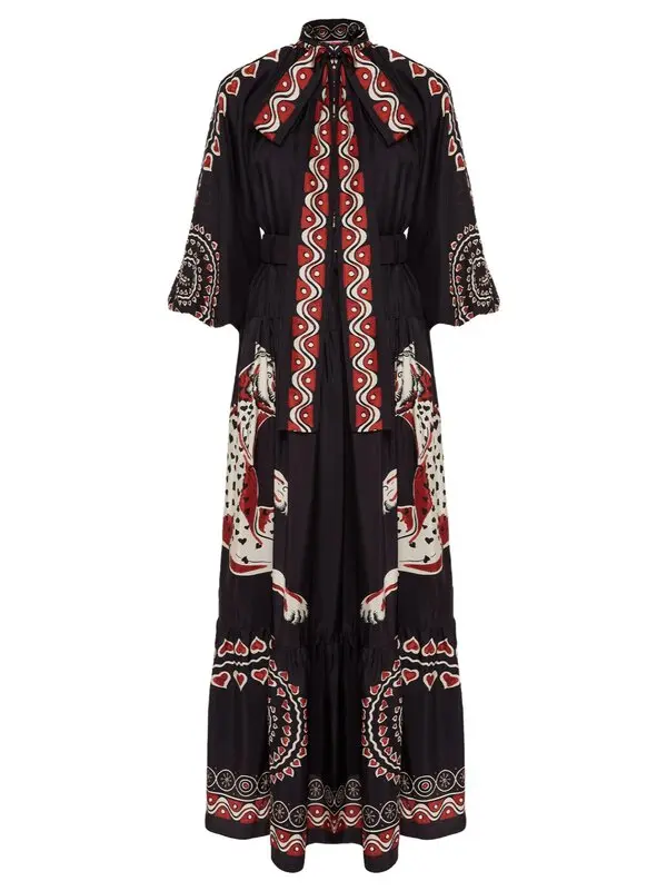 La DoubleJ Athena Animal Print Silk Maxi Dress - Black