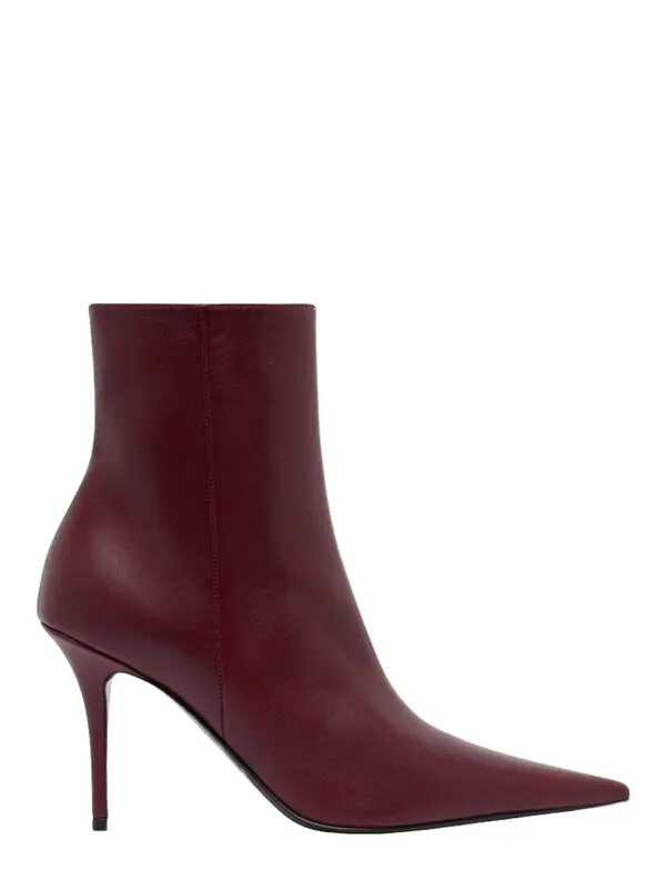 Amina Muaddi Pointed Toe Stiletto Ankle Boots - Red