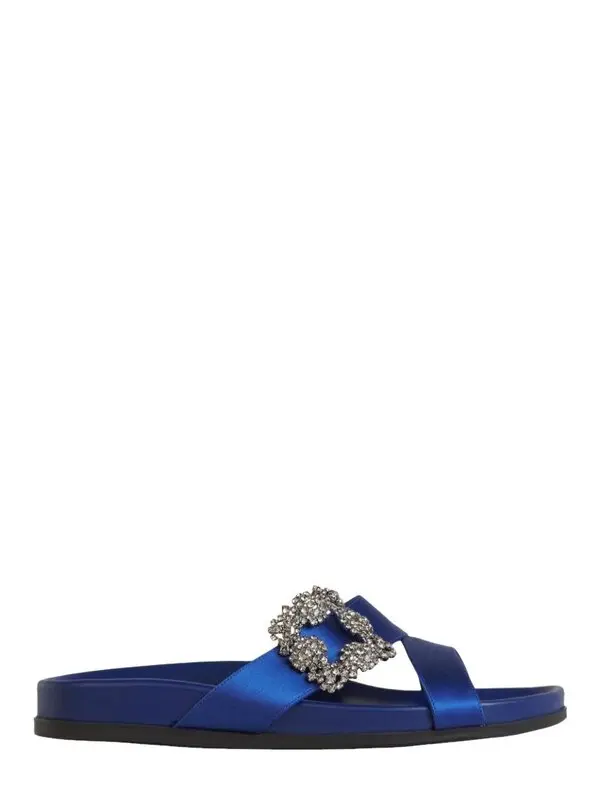 Manolo Blahnik Jewel Buckle Flat Slides - Blue
