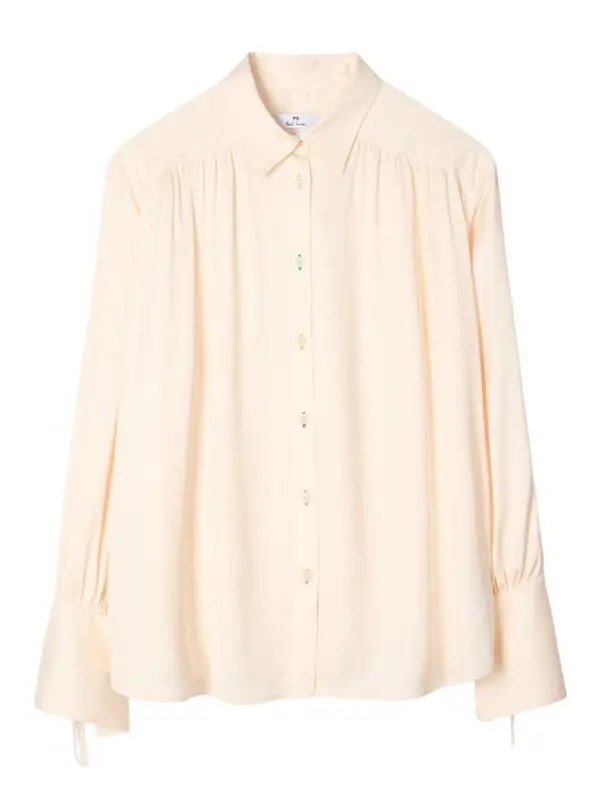 Paul Smith Pleated Satin Shirt With Tie Cuffs - Cream
