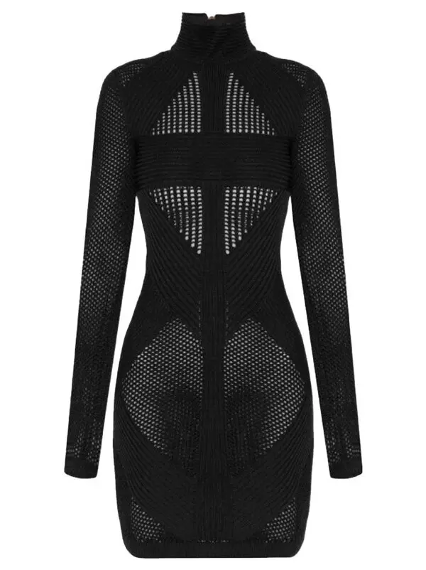 Balmain Back Zipped Turtleneck Mini Dress - Black