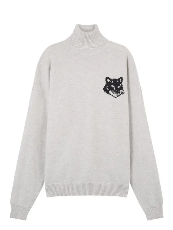 Maison Kitsuné Roll-neck Fox Head Intarsia-knit Jumper - Gray