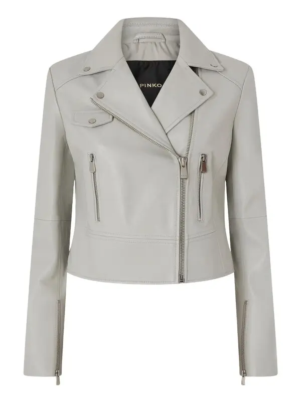 Pinko Leather Biker Jacket - Gray