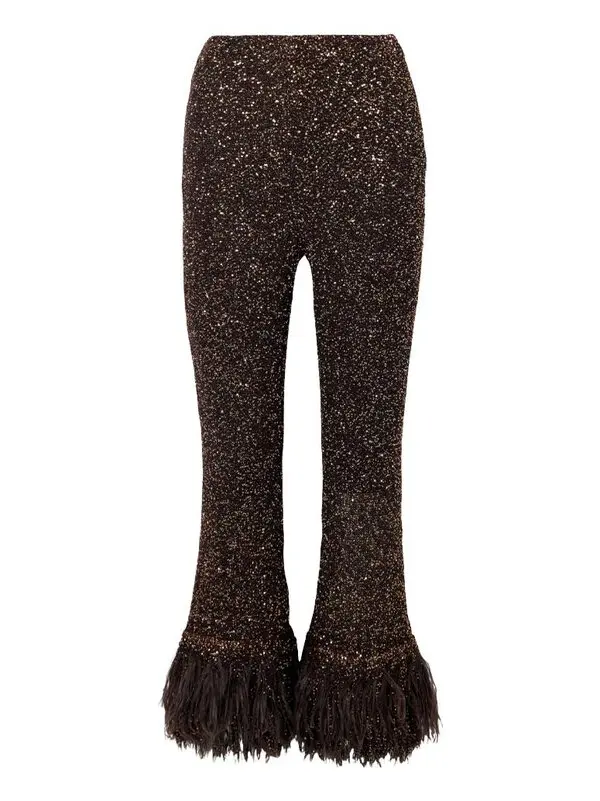 Valentino Garavani Feather Trimmed Sequined Flare Pants - Black