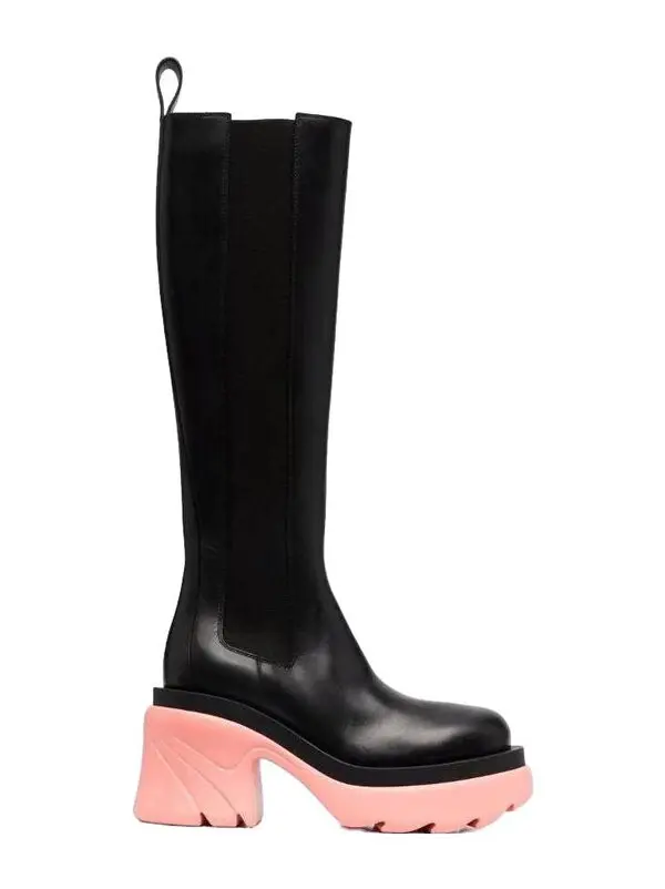 Bottega Veneta Knee High Boots With Chunky Sole - Black/flamingo