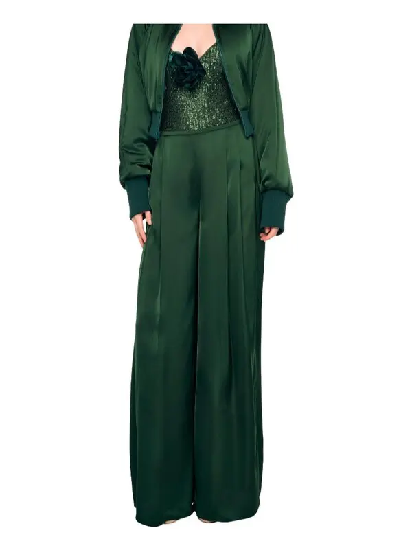 Norma Kamali High-waist Wide-leg Pleated Pants - Dark Emerald