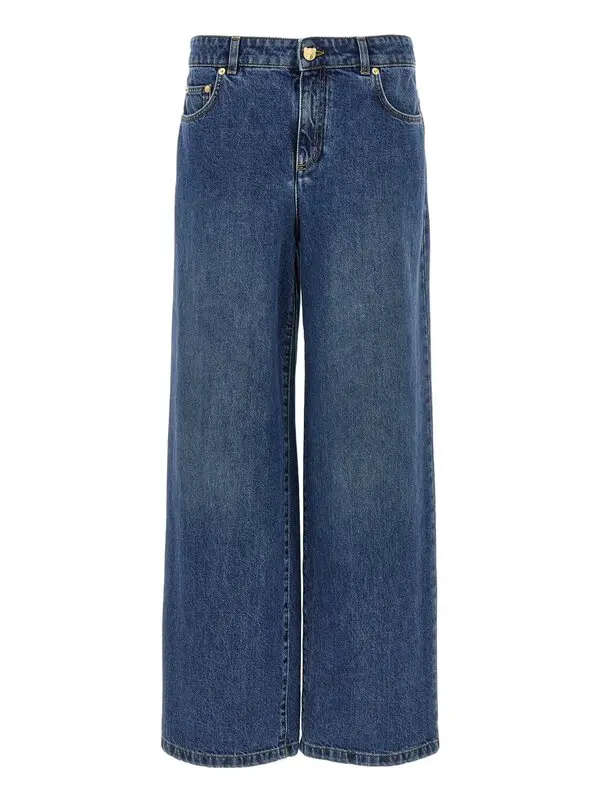 Moschino Teddy Bear Button Wide-leg Jeans - Blue