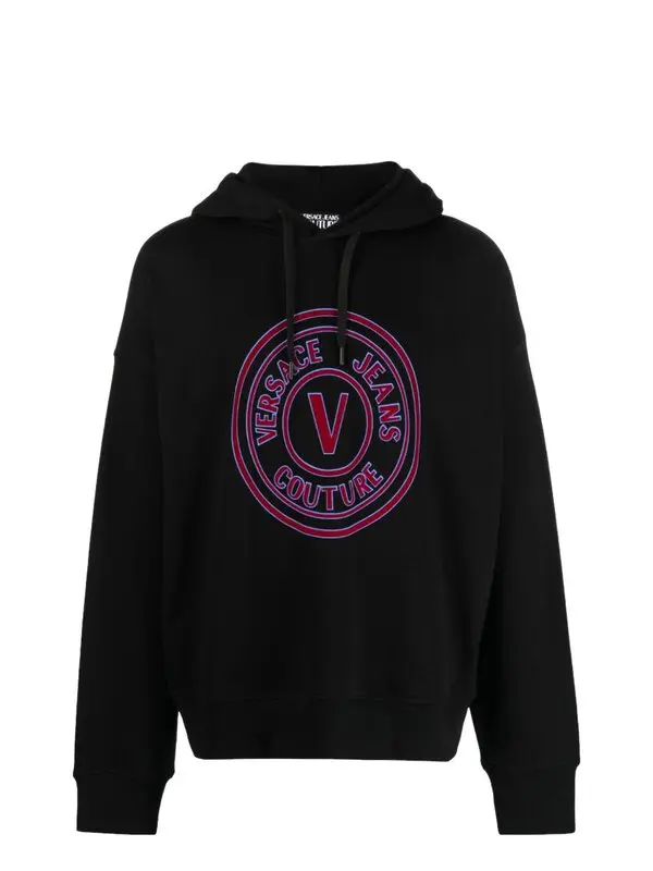 Versace Logo Printed Drawstring Hoodie - Black