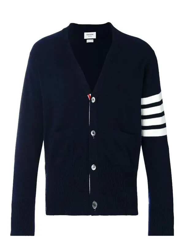 Thom Browne 4-bar Stripe V-neck Cardigan - Navy Blue