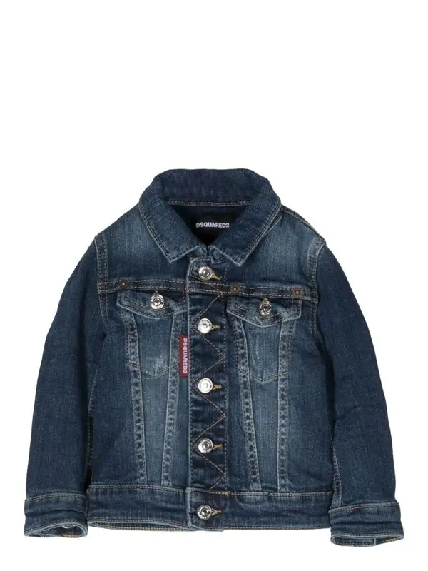 Dsquared2 Single-breasted Denim Coat With Logo Tag - Blue