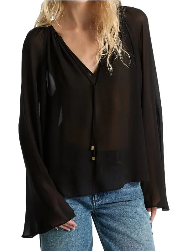 Michael Kors Georgette V-neck Blouse With Pendant Detail - Black