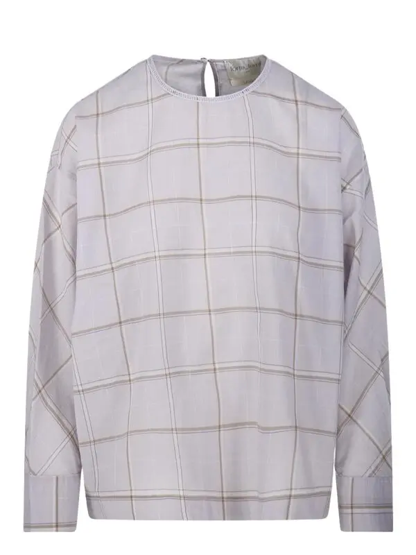 FORTE_FORTE Plaid Pattern Long Sleeve Blouse - Gray