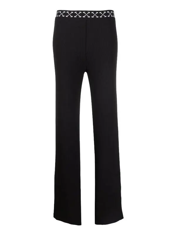 Off-White Logo Waistband Straight Leg Pants - Black