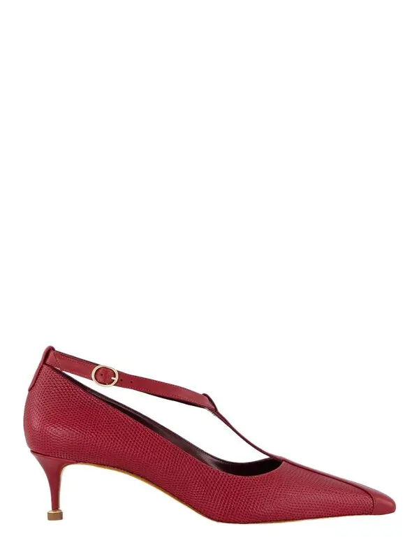 Manolo Blahnik Rosellon T-strap Leather Kitten Pumps - Deep Red