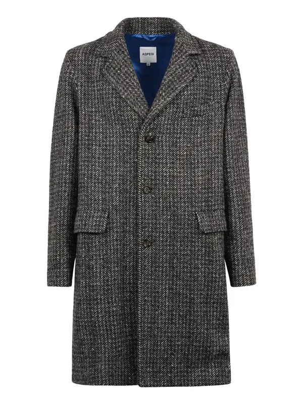 Aspesi Single Breasted Lapel Collared Coat - Black