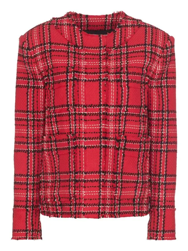 MSGM Checked Tweed Jacket - Red