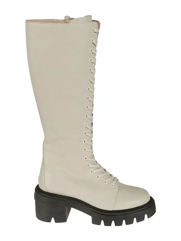 STUART WEITZMAN Soho Lace-up High Heel Boots - Nude