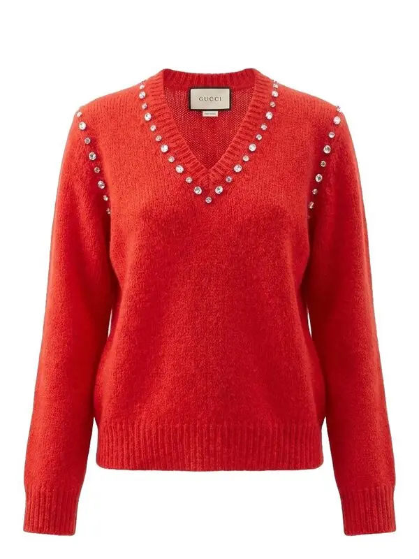 Gucci Embellished V-neck Sweater - Red