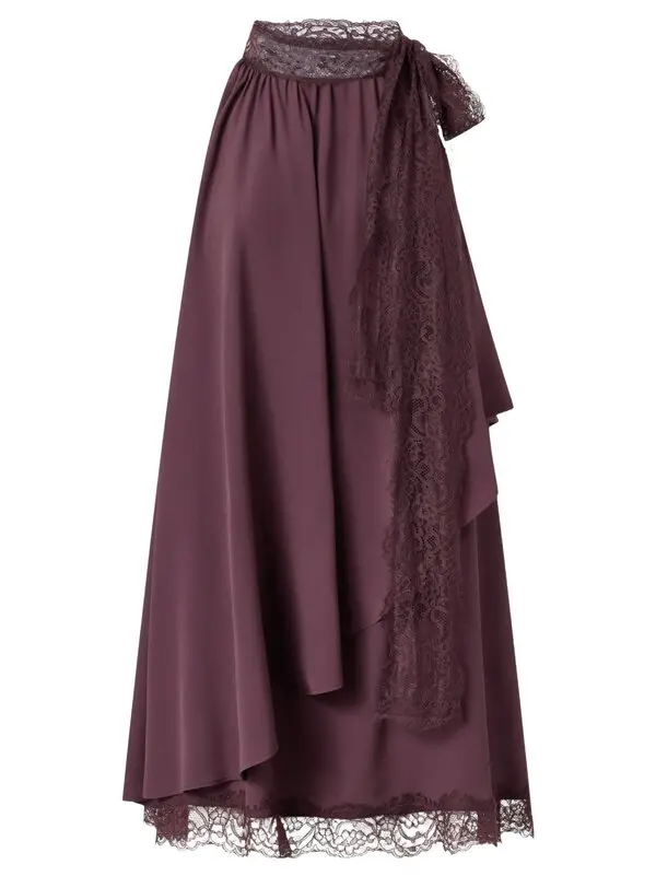 Pinko Lace-trimmed Asymmetrical Hem Maxi Dress - Red