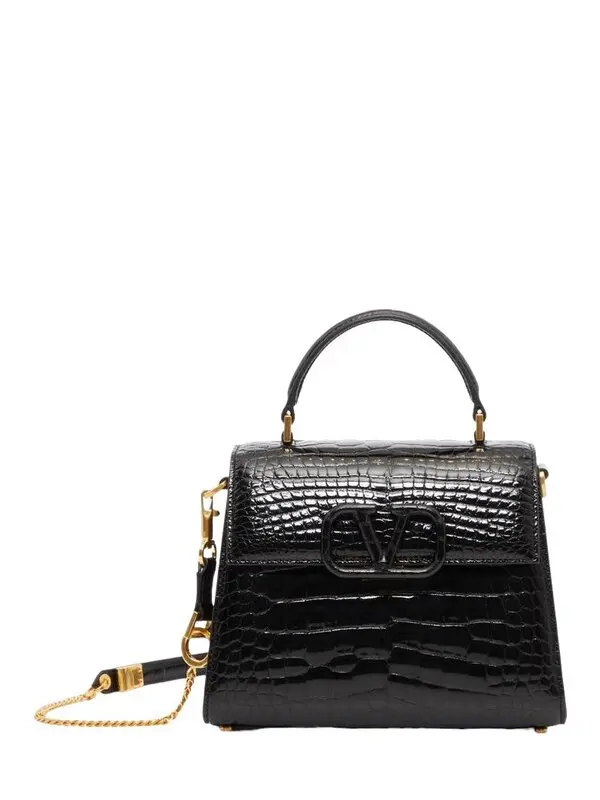 Valentino Garavani Croc Effect Leather Shoulder Bag - Black
