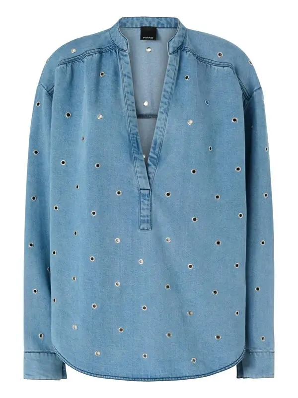 Pinko Eyelet V-neck Top - Blue