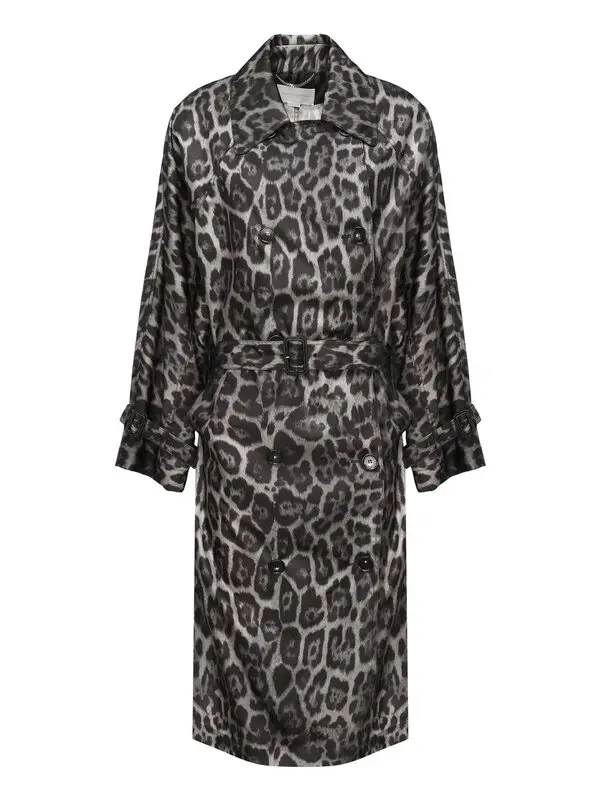 Stella McCartney Animal Print Belted Trench Coat - Black
