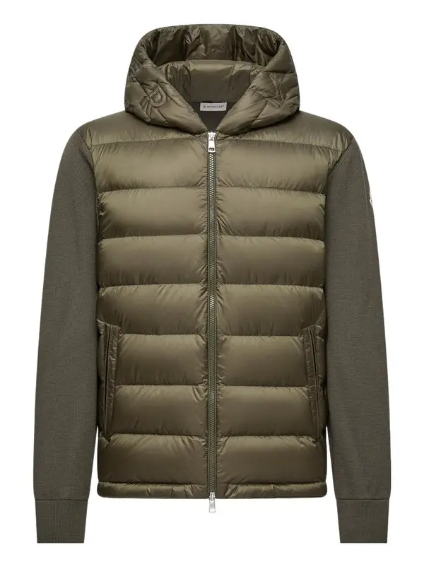 Moncler Panelled Zip-up Hooded Jacket - Olive Green