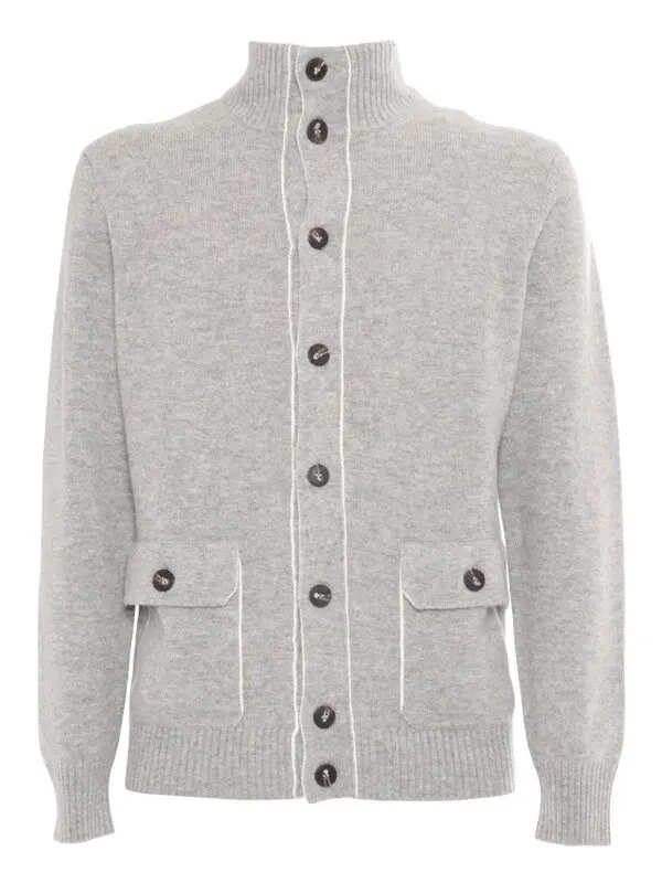 KANGRA High Neck Buttoned Cardigan - Gray