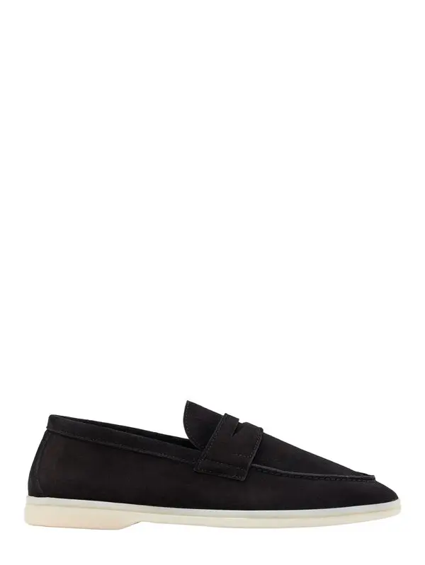 SCAROSSO Luciano Almond Toe Loafers - Black-suede