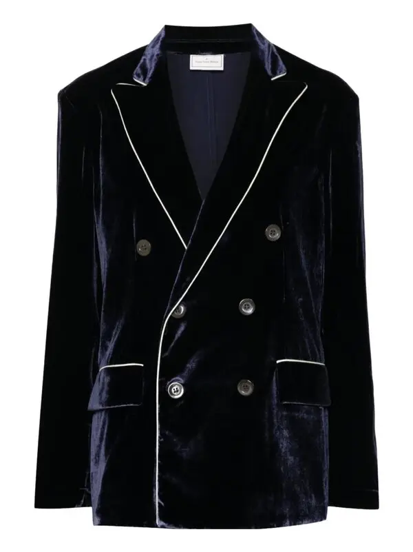 PIERRE-LOUIS MASCIA Double Breasted Velvet Blazer - Black