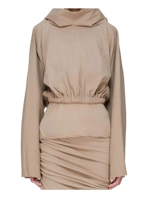 Rick Owens Cropped Hoodie With Wide Hood And High Collar - Dirty Pearl