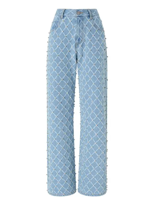 Pinko Studded Lattice Straight Leg Jeans - Blue
